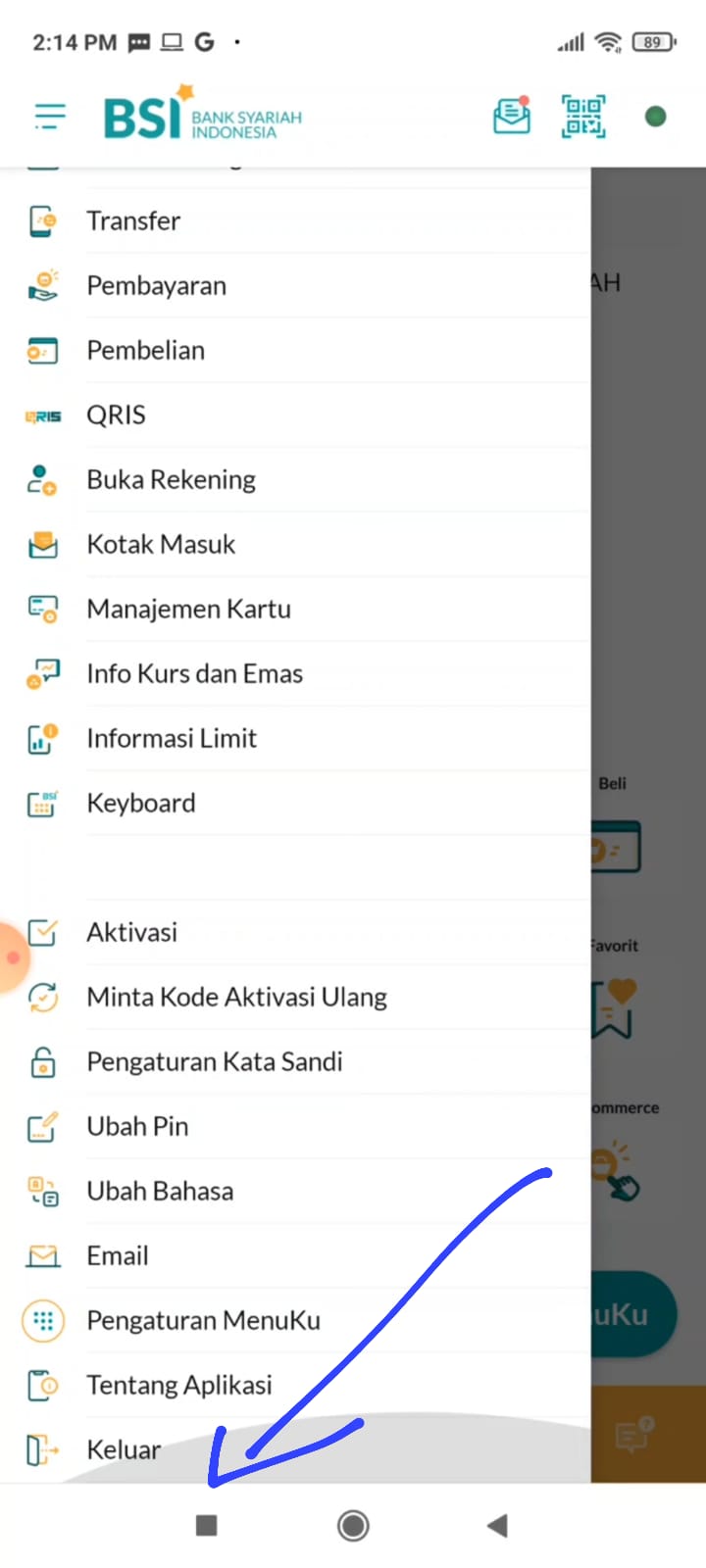 Cara log out aplikasi BSI Mobile - Tongbos