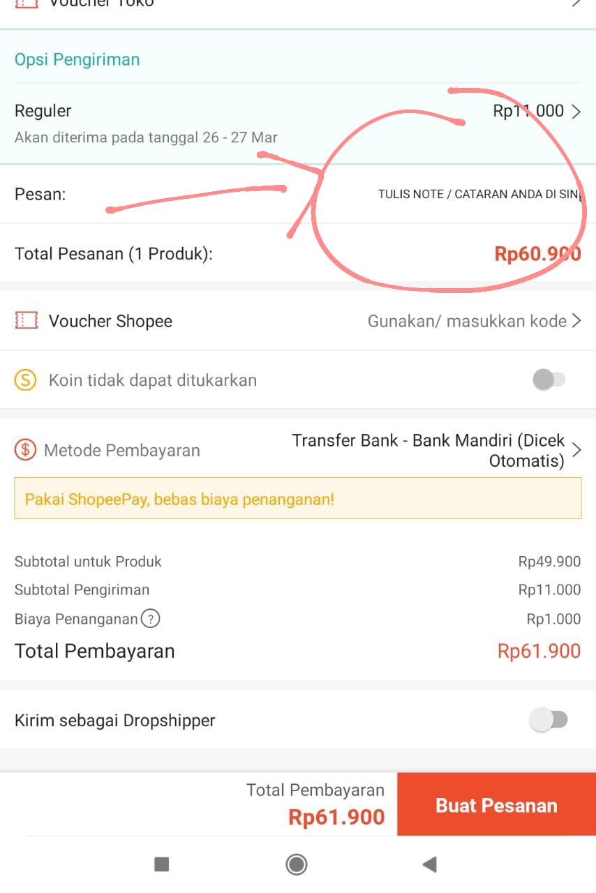 Cara Menulis Note/Catatan di Shopee - Tongbos