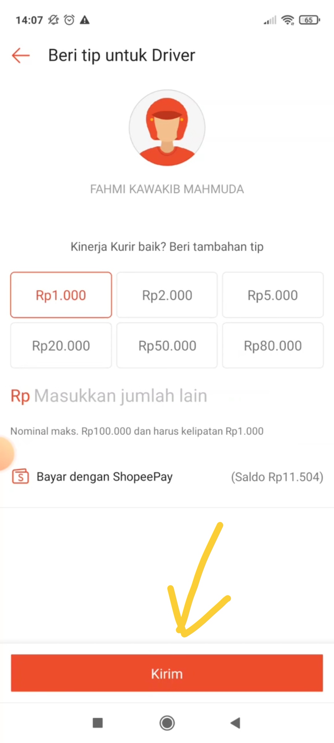 Cara Kasih Uang Tip Driver Shopee Express Melalui Aplikasi Shopee - Tongbos