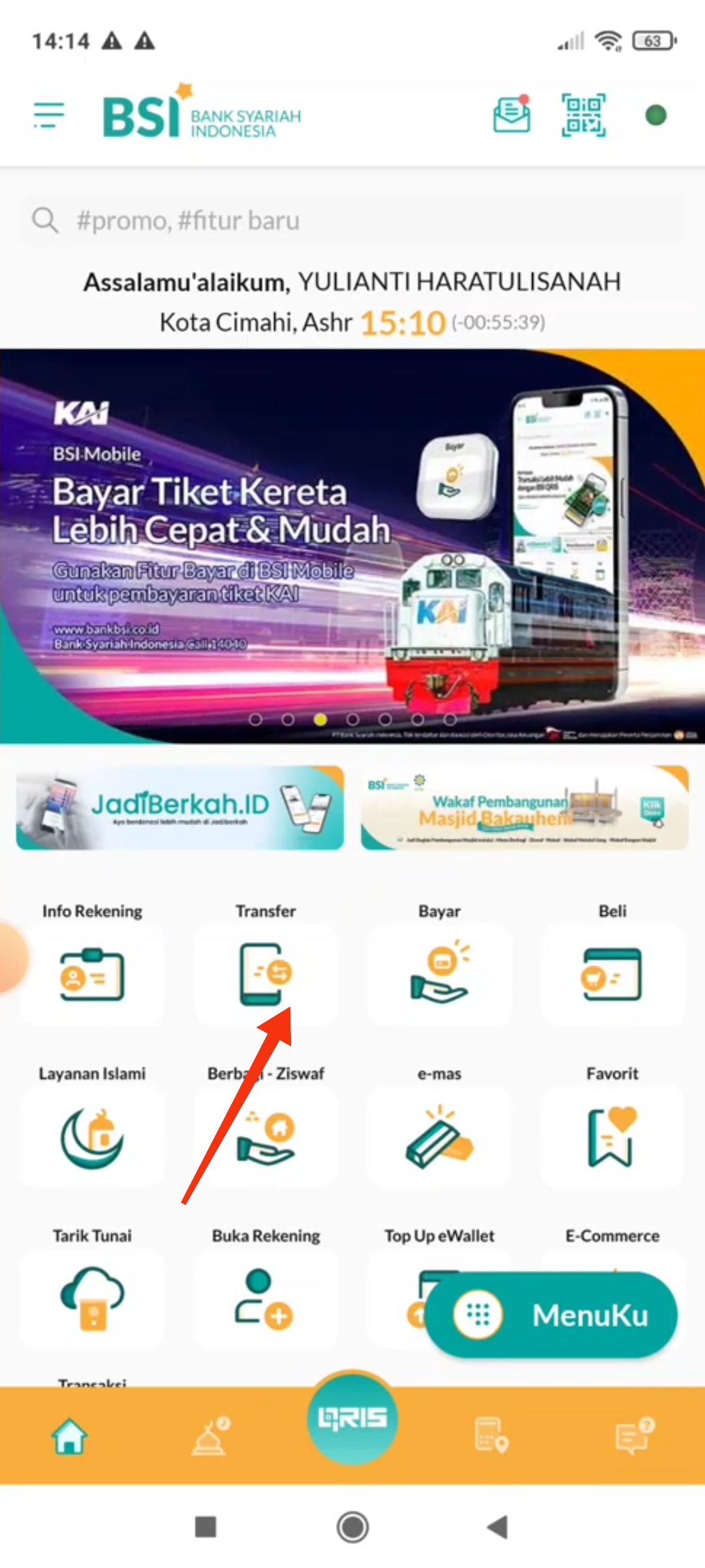Cara Transfer Antar Bank via BI Fast BSI Mobile Banking - Tongbos