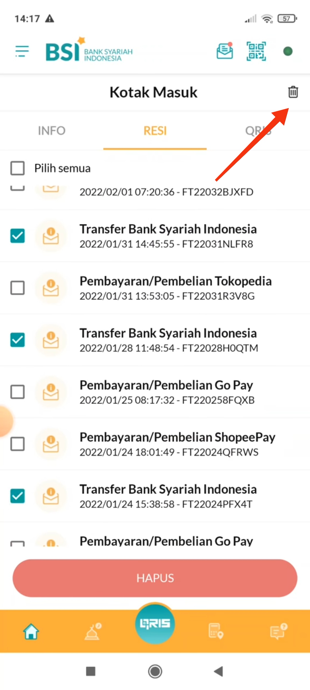 Cara Menghapus Resi Riwayat Transfer BSI Mobile Banking - Tongbos