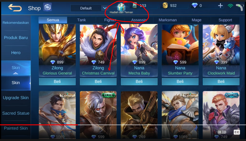 Cara Gift Skin Mobile Legends : Bang Bang Kepada Player Lain - Tongbos