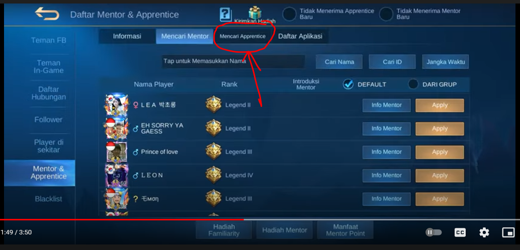 Cara Mencari Mentor & Apprentice Game Mobile Legends: Bang Bang - Tongbos