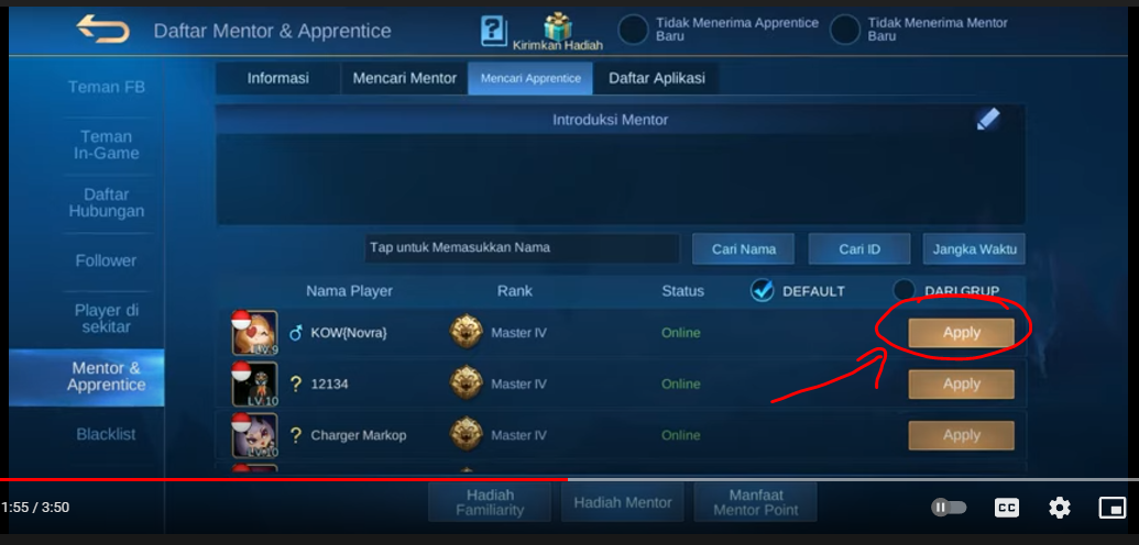 Cara Mencari Mentor & Apprentice Game Mobile Legends: Bang Bang - Tongbos