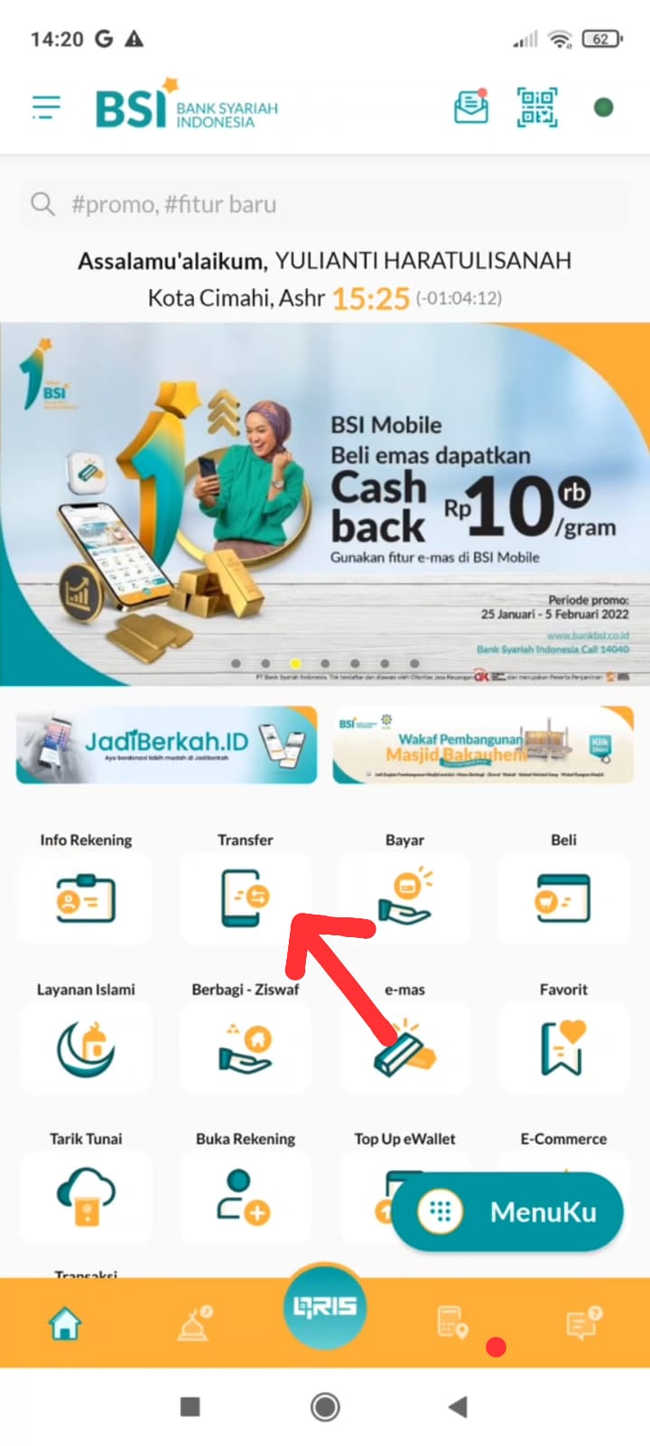 Cara Simpan/Buat Favorit Nomor Rekening Tujuan di BSI Mobile Banking - Tongbos